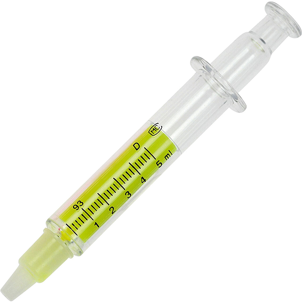 Spritzen-Textmarker (transparent gelb, PS, 15g) als Werbegeschenke Auf ...